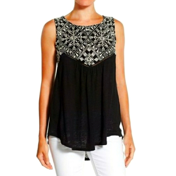 Lucky Brand | Tops | Lucky Brand Black Embroidered Cut Out Tank | Poshmark
